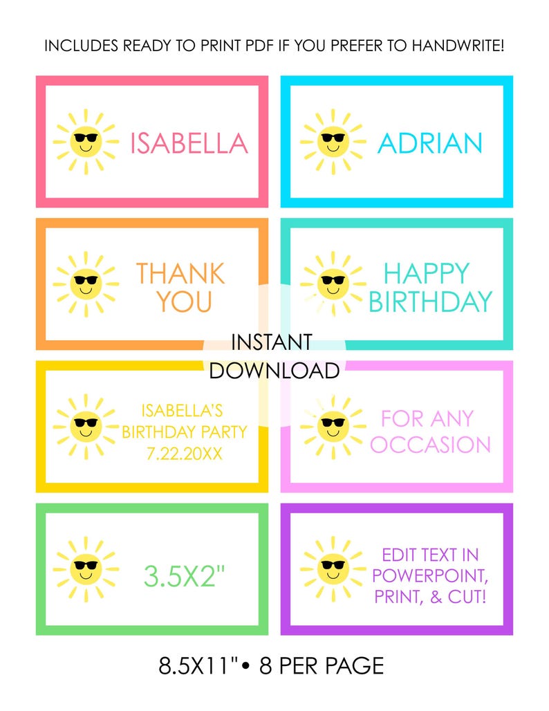 Editable Summer Labels – 3.5x2 Tags, Editable Text Powerpoint + Ready ...