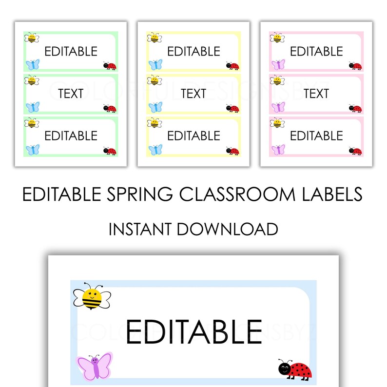 Editable Spring Classroom Labels, Butterfly Bee Bug Theme - Etsy