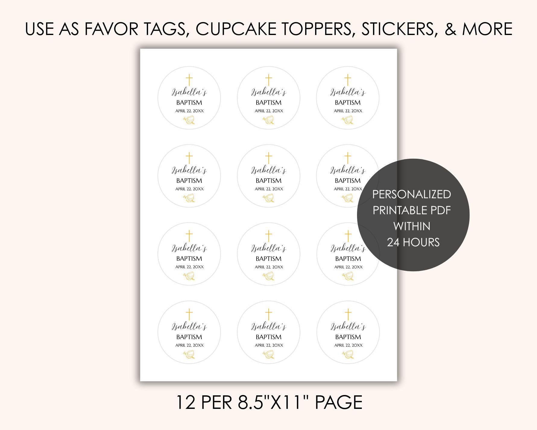 Personalized Baptism Printable Tags – 2 Inch Round Stickers – Catholic ...