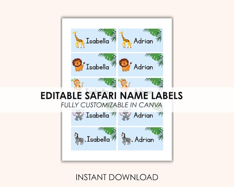 Editable Safari Animal Name Labels - Fully Customizable Canva Template ...