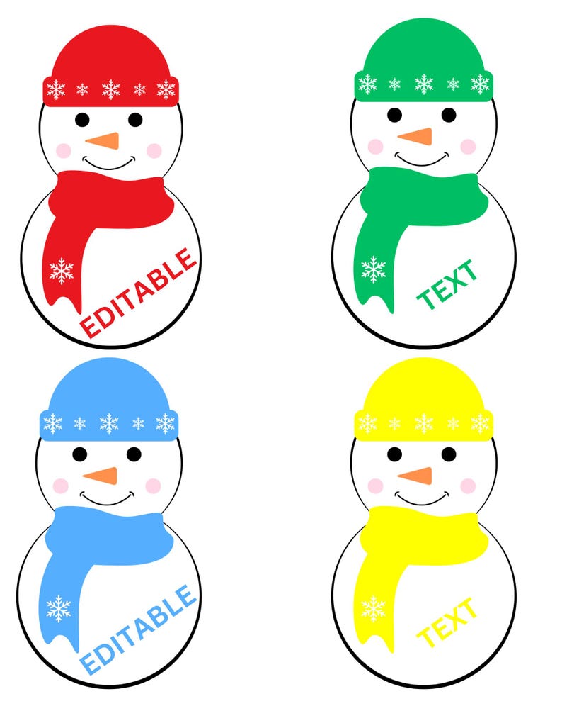 Editable Printable Snowmen With Hats and Scarves in 8 Colors Winter ...
