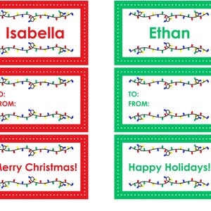 Editable Christmas Light Name Tags, Gift Tags, Labels | Holiday ...