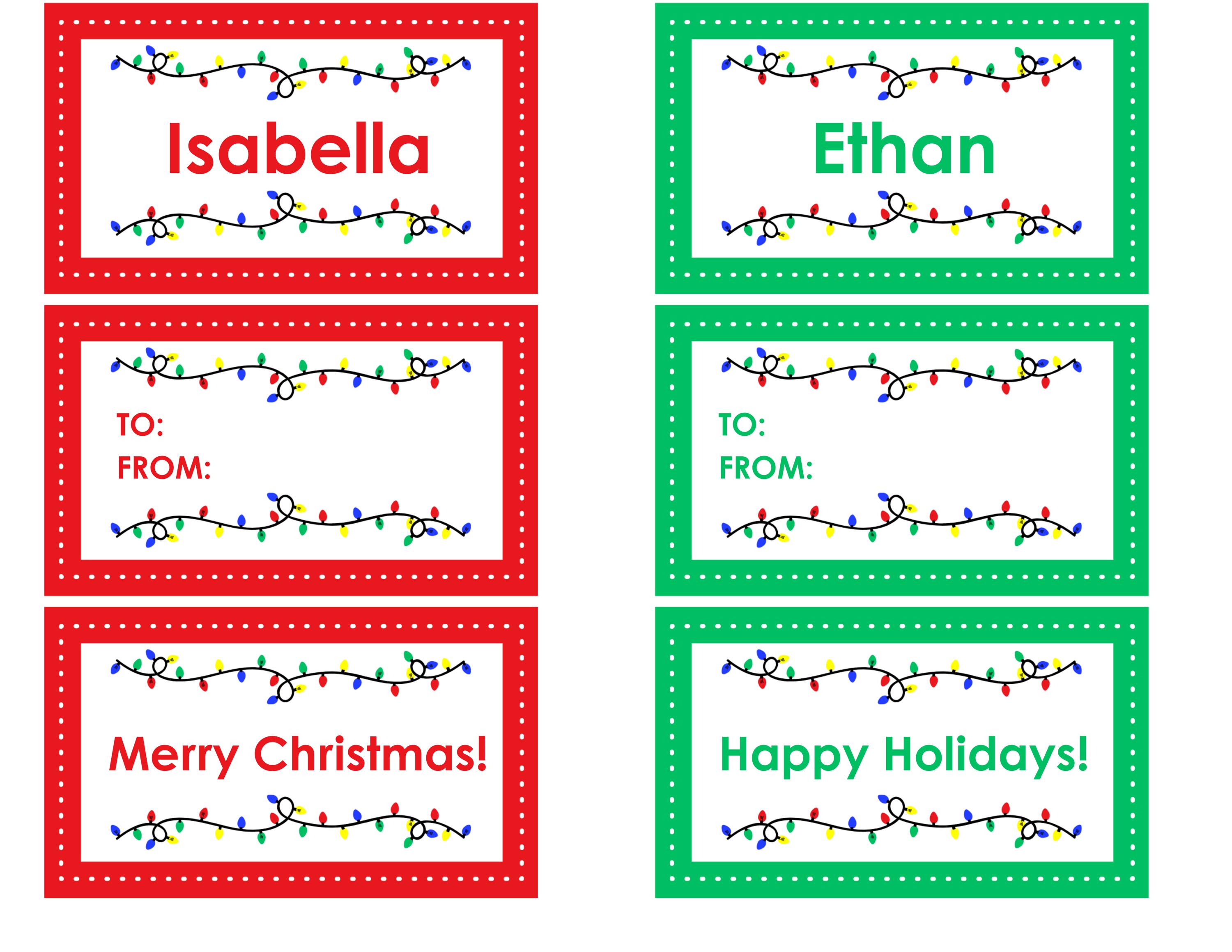 Editable Christmas Light Name Tags, Gift Tags, Labels | Holiday ...