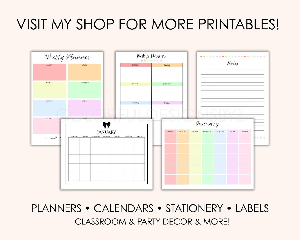 Printable Weekly Planner | Monday & Sunday Start | 2 PDF Files | 8.5 ...
