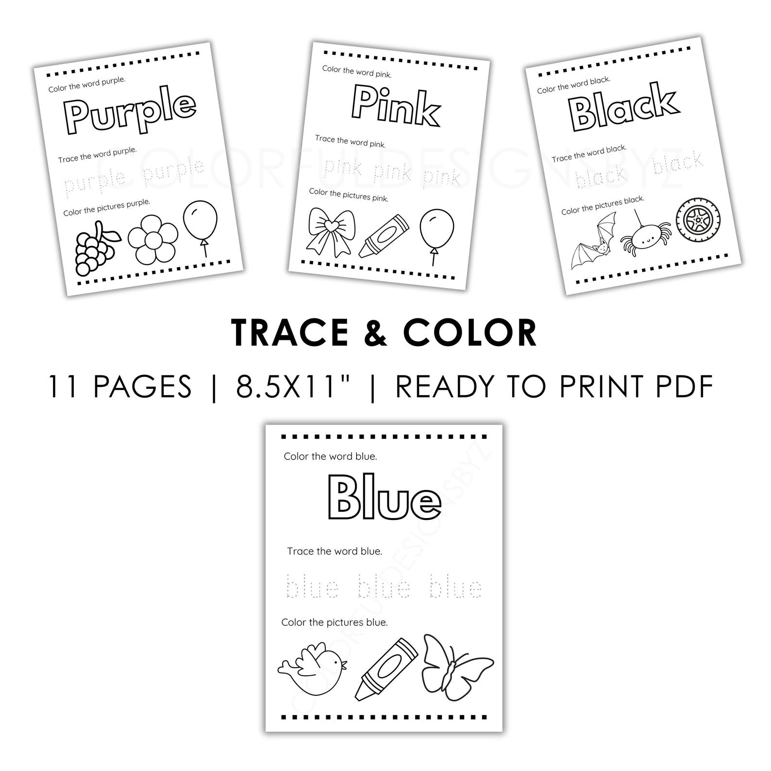 Printable Color Words Trace and Color Pages | Learning Colors Activity ...