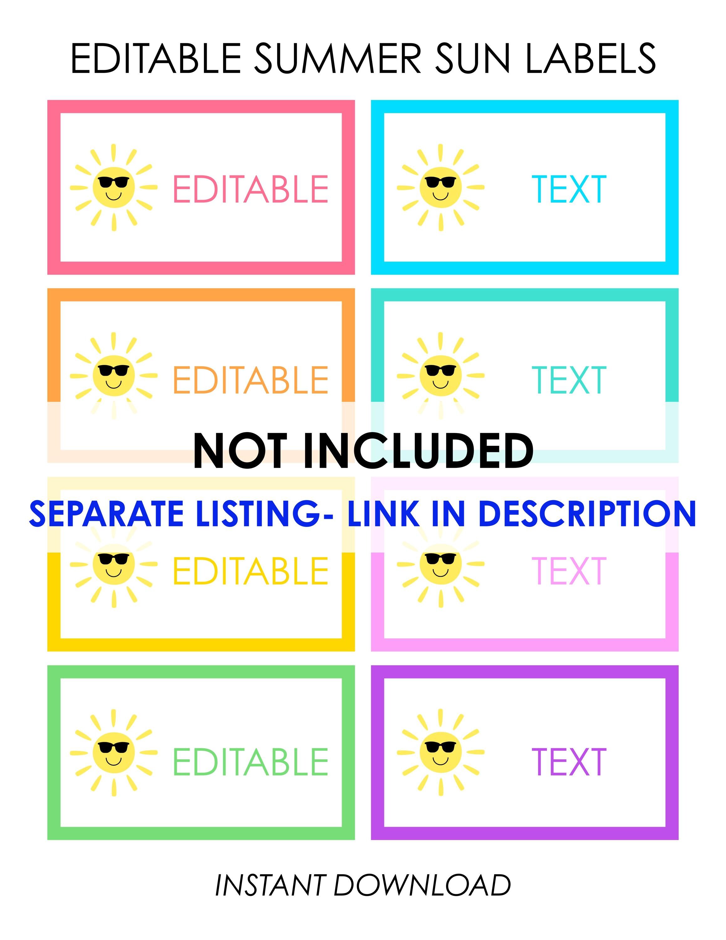 Editable Sun-themed Labels - 3" Round Tags - Instant Download ...