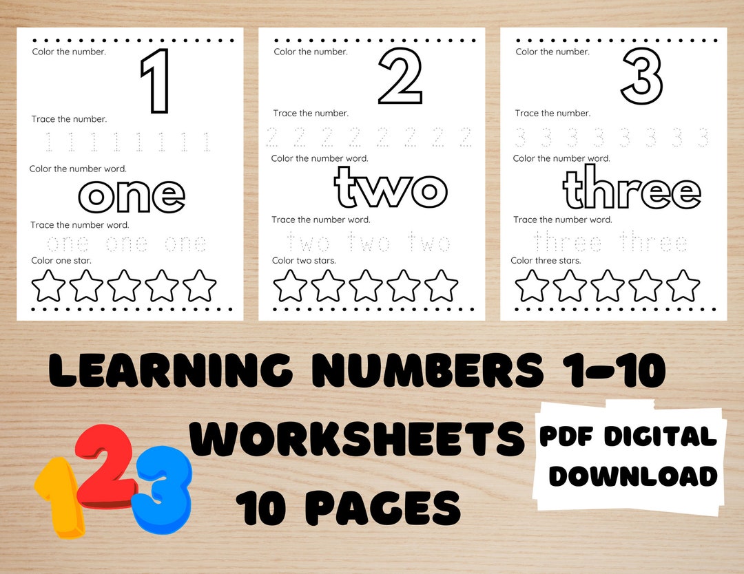 PRINTABLE Numbers 1-10 Trace and Color Worksheets for Preschool ...