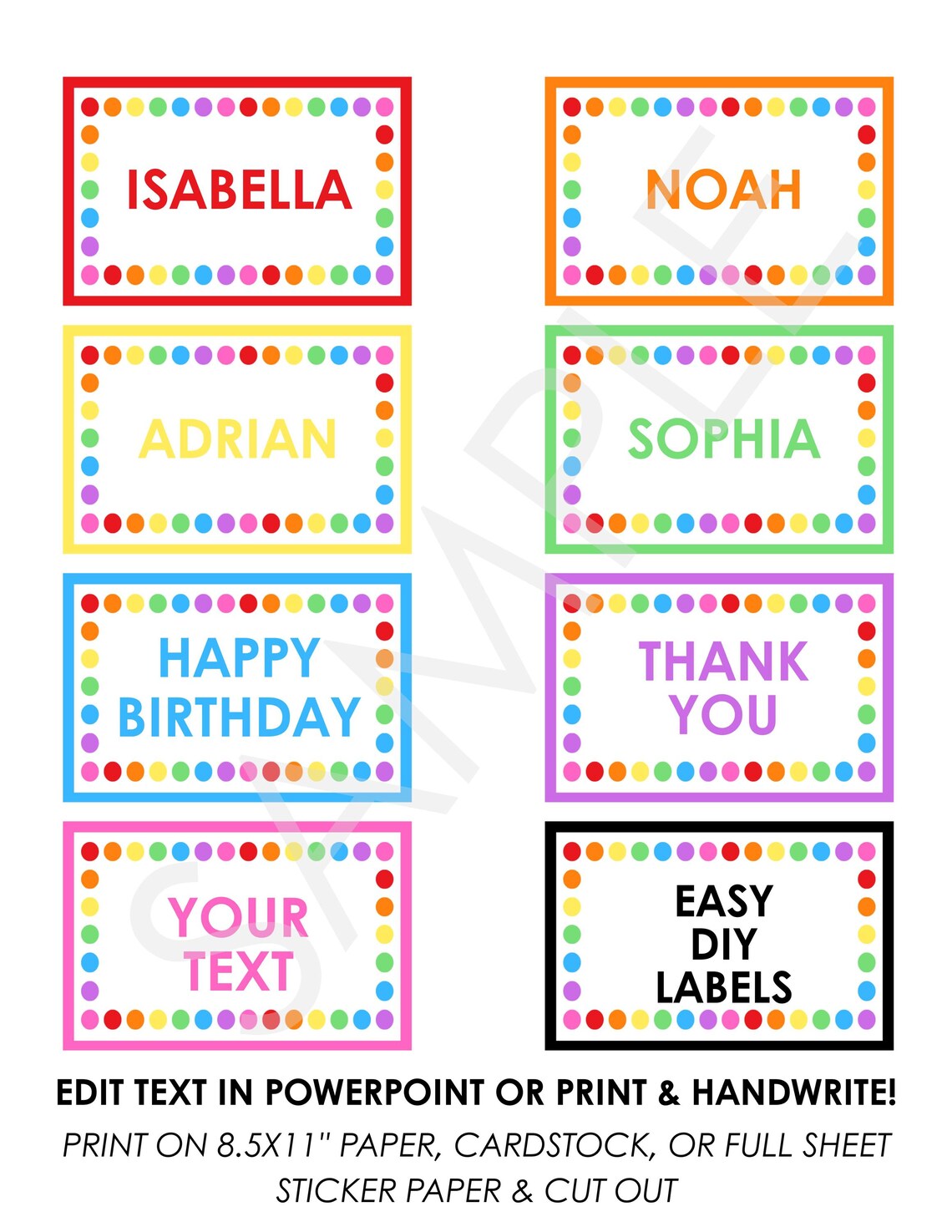 Rainbow Dot Printable Name Tags | Editable | Bright + Pastel ...