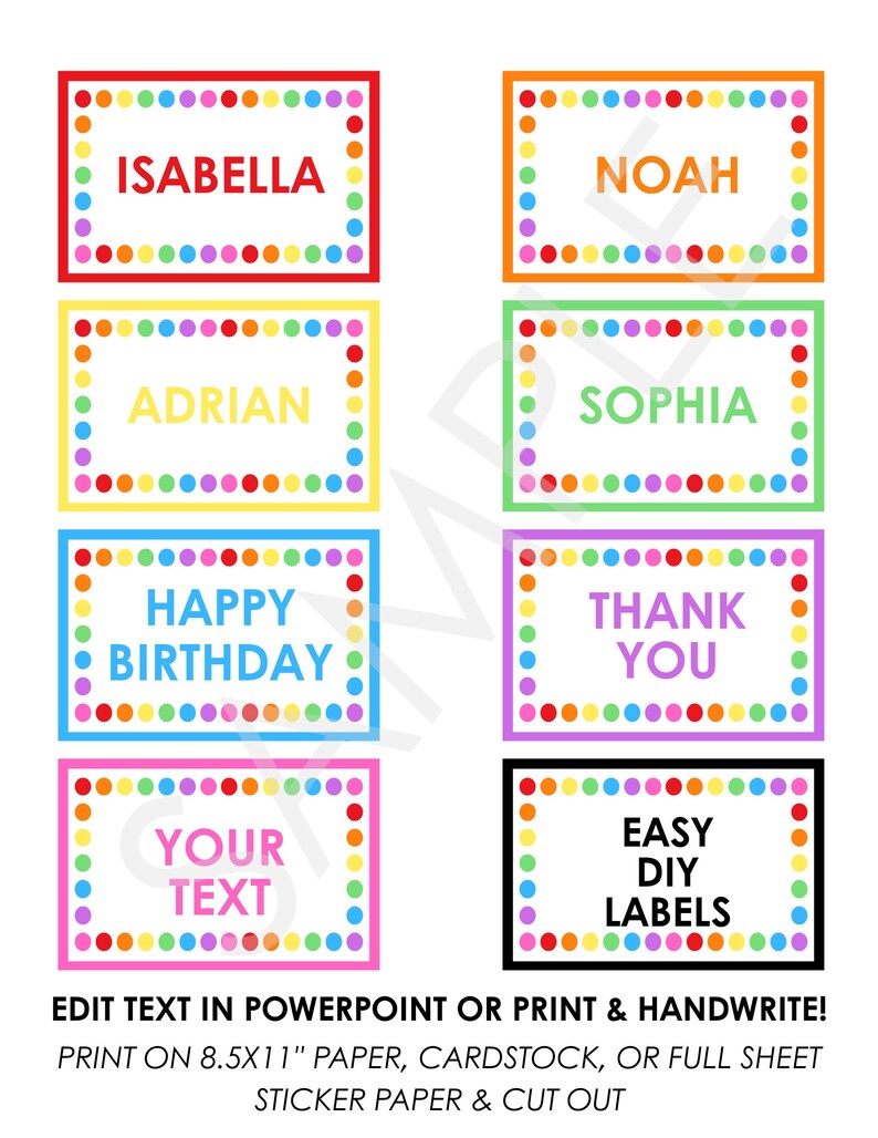 Rainbow Dot Printable Name Tags | Editable | Bright + Pastel ...