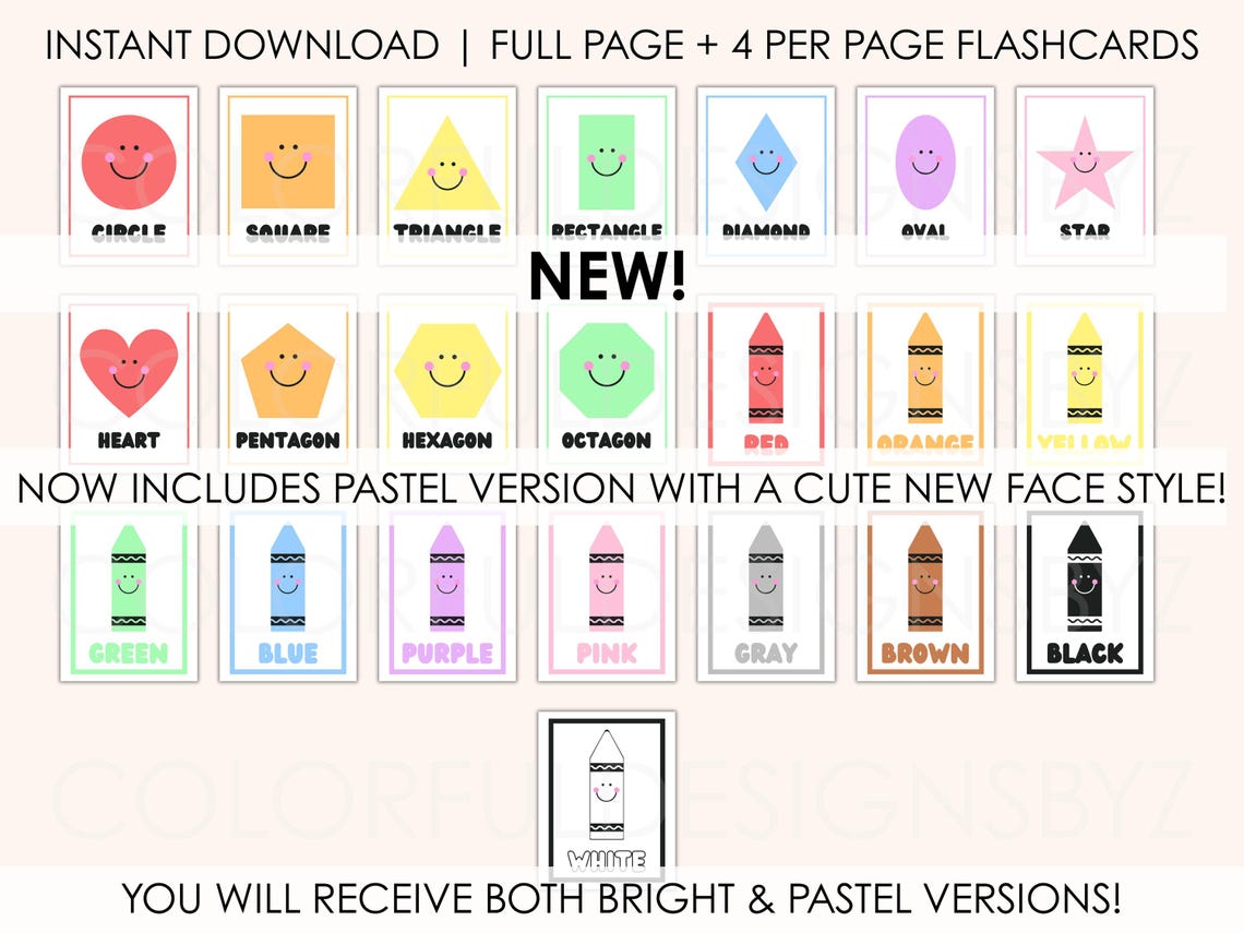 Shapes and Colors Posters + Flashcards + Coloring Pages Bundle | Bright ...