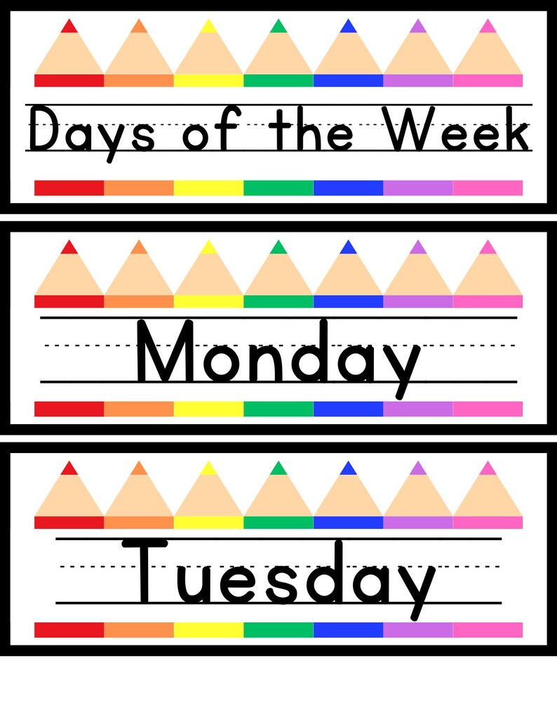 Printable Days of the Week & Months of the Year Cards |colorful Colored ...