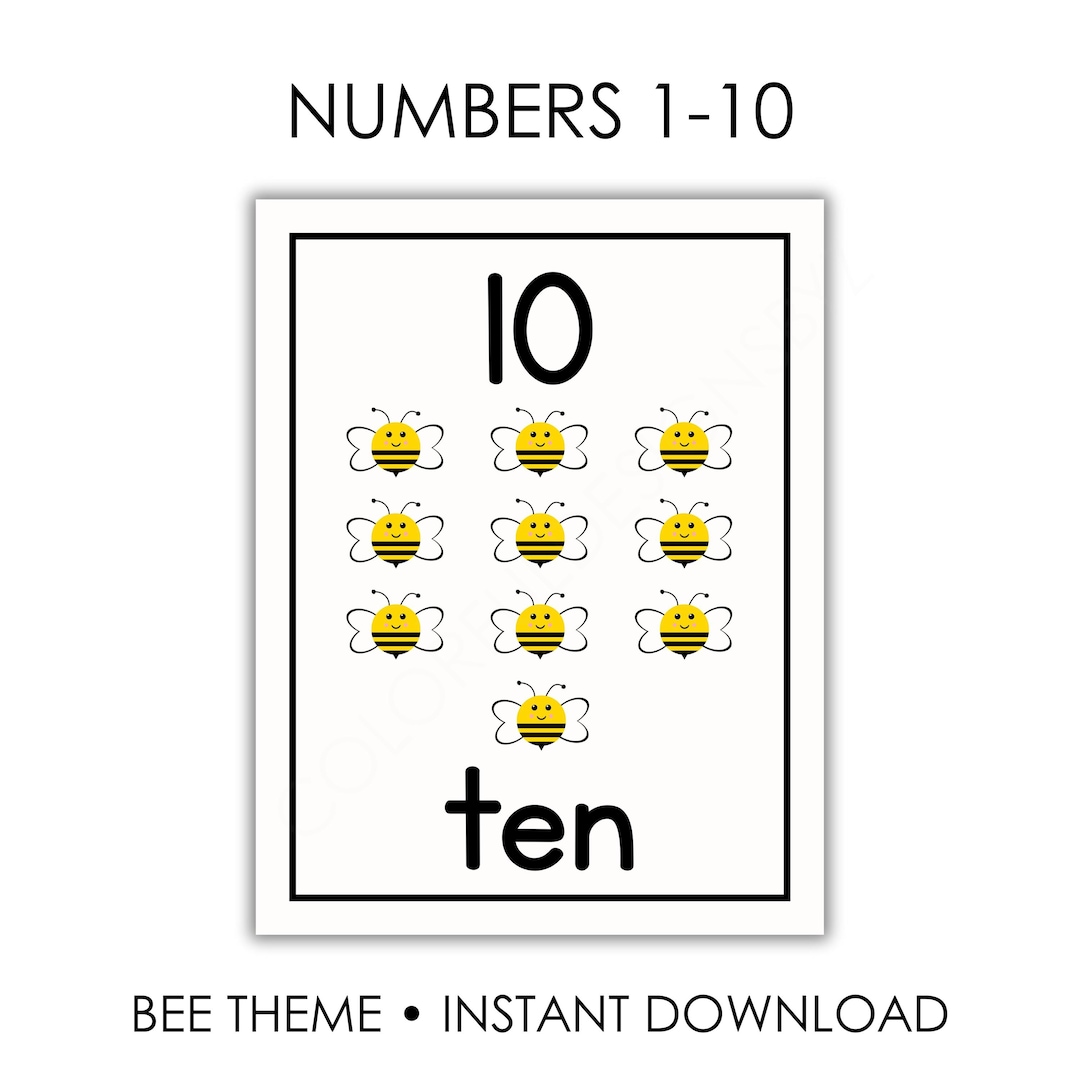 Bee Number Posters 1–10, Classroom Math Decor Printable - Etsy