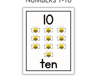 BEE THEME NUMBER Posters, Printable Honey Bee Theme, Numbers 1-20 ...