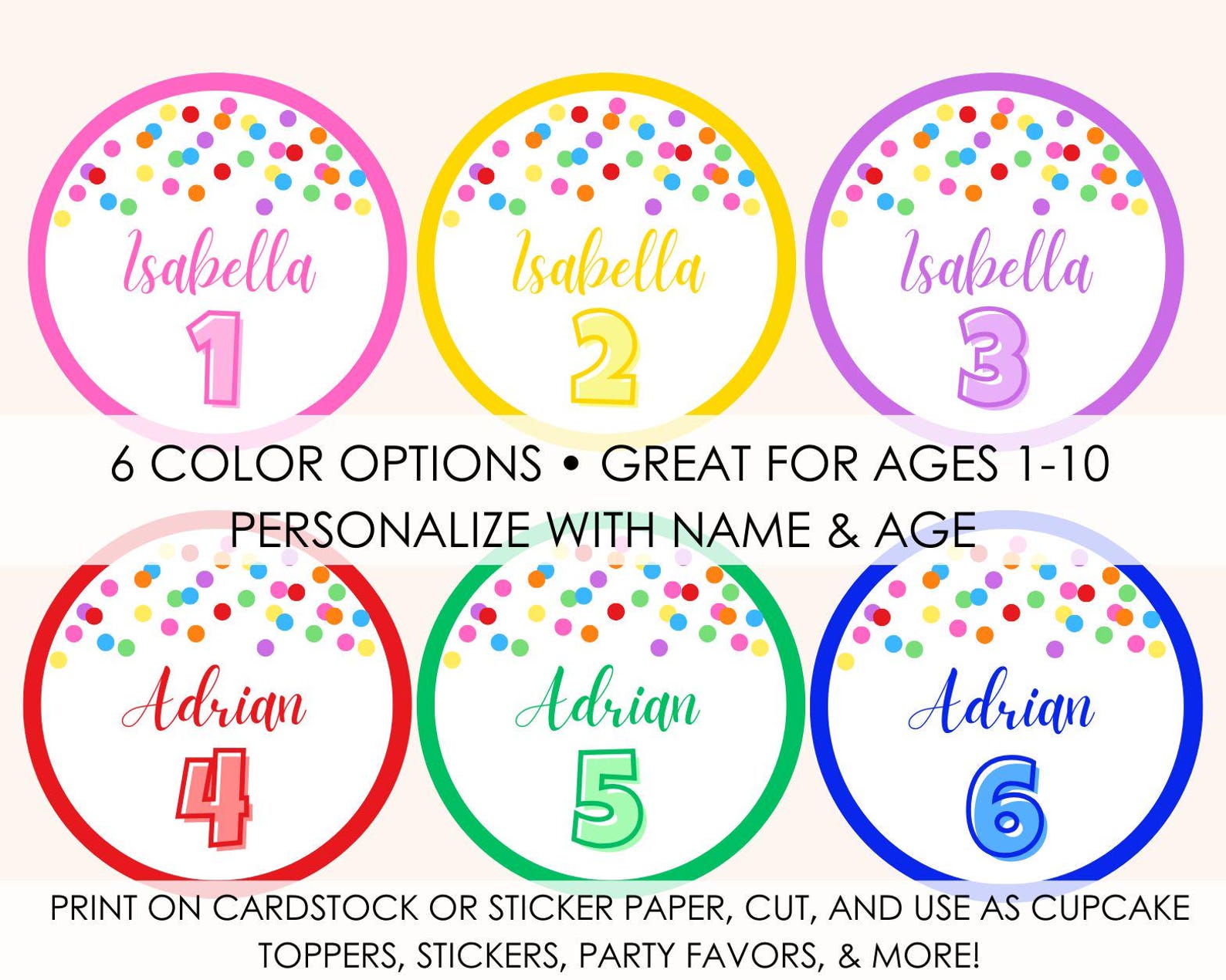 Personalized Birthday Printable – Name & Age – 2" Round Tags • Stickers ...