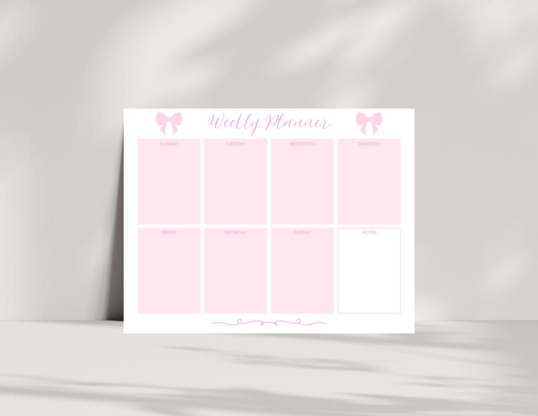 Pink Weekly Planner Printable | 8.5"x11" Digital Download | Cute Weekly ...