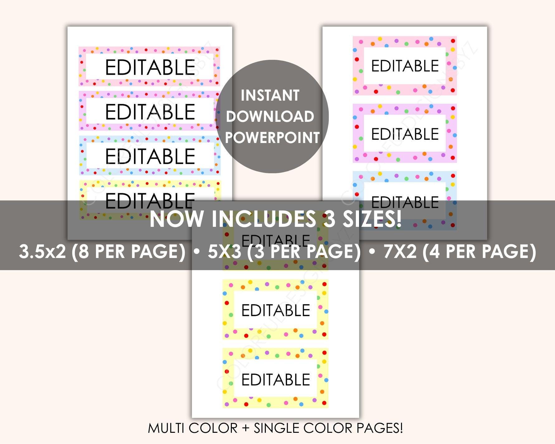 Editable Tags & Labels Printable - Polka Dot Theme - 4 Colors - Instant ...