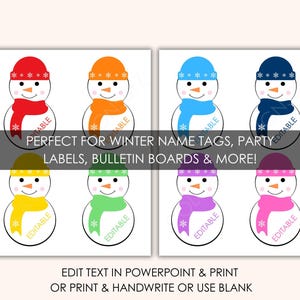 Editable Snowman Name Tags | 8 Colors | Winter Classroom + Party Decor ...