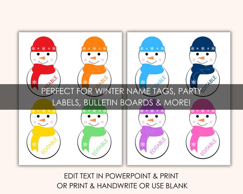 Editable Snowman Name Tags | 8 Colors | Winter Classroom + Party Decor ...