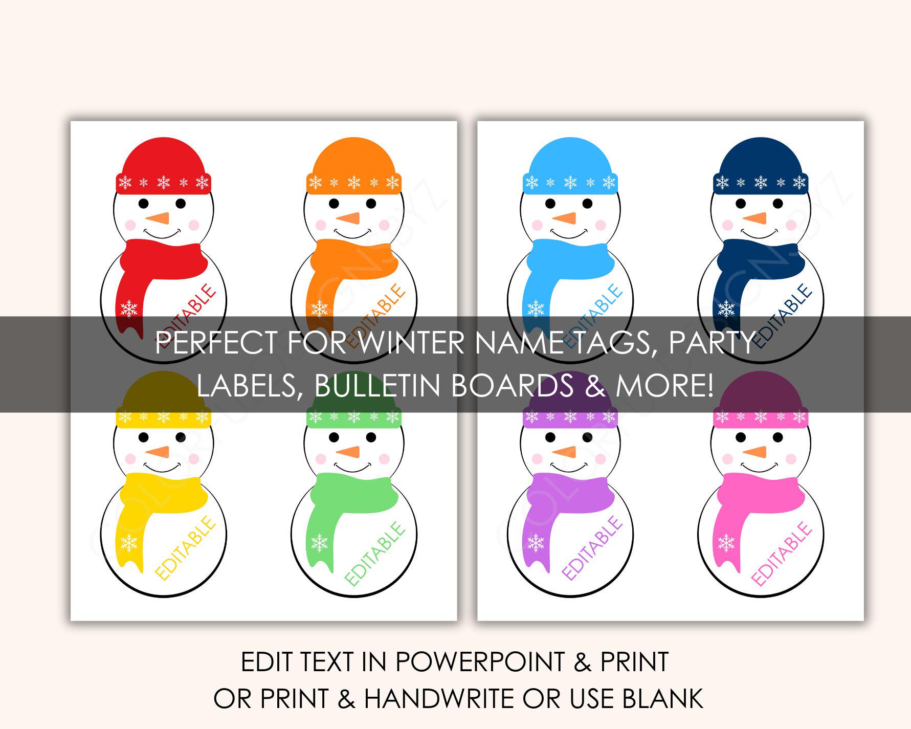 Editable Snowman Name Tags | 8 Colors | Winter Classroom + Party Decor ...