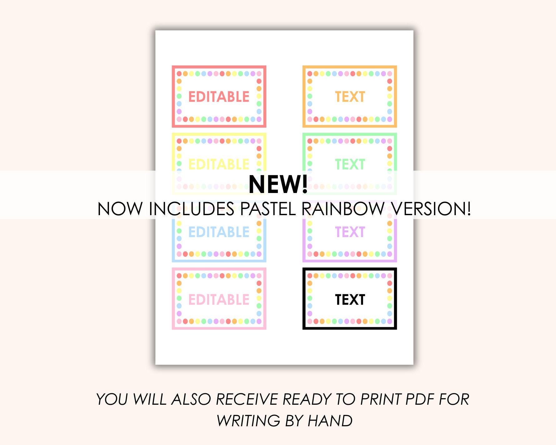 Rainbow Dot Printable Name Tags | Editable | Bright + Pastel ...