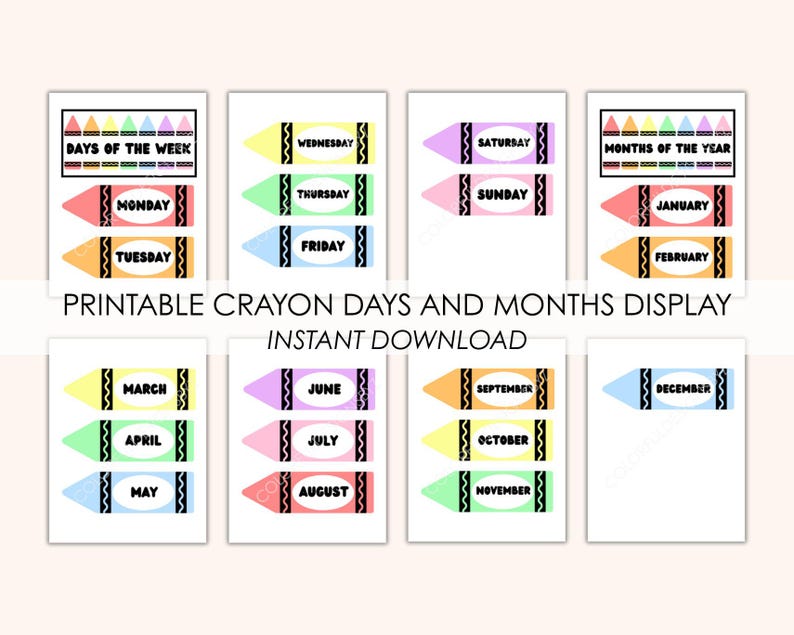 Crayon Days of the Week & Months of the Year PDF – Colorful Classroom ...