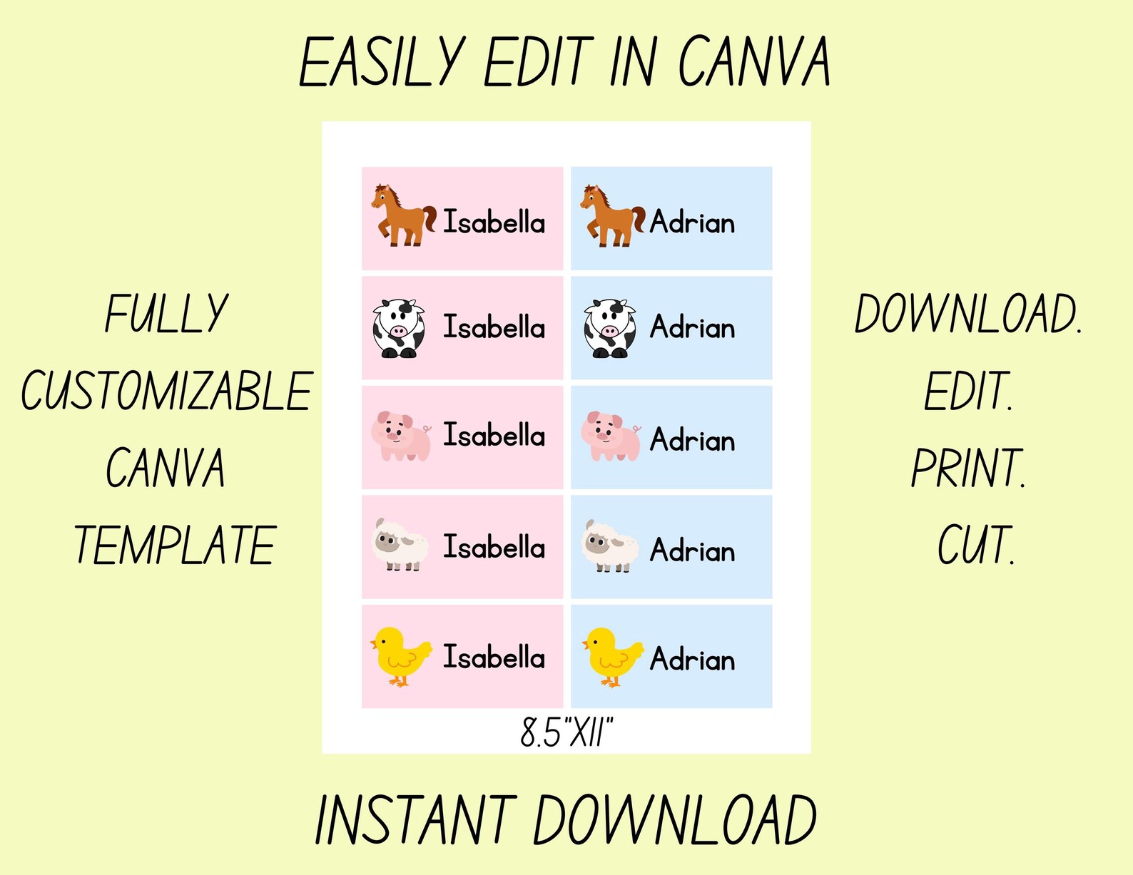 Editable Farm Animal Name Tags – Custom Canva Template – Printable Kids ...