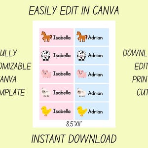 Editable Farm Animal Name Tags – Custom Canva Template – Printable Kids ...