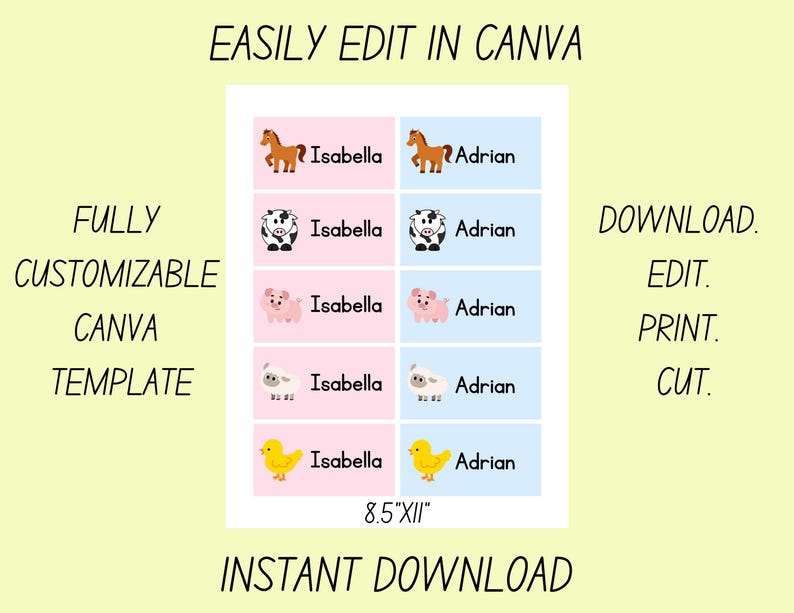 Editable Farm Animal Name Tags – Custom Canva Template – Printable Kids ...