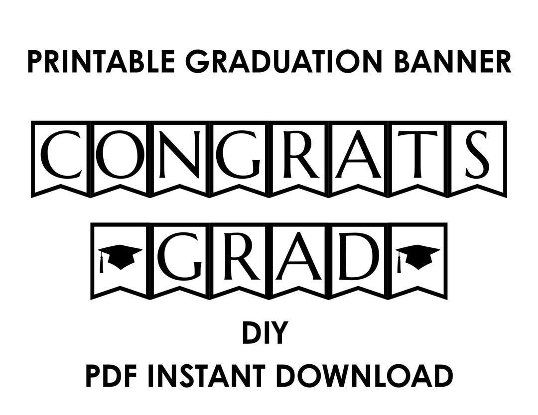Printable Graduation Banner | Congrats Grad Banner PDF | Black and ...