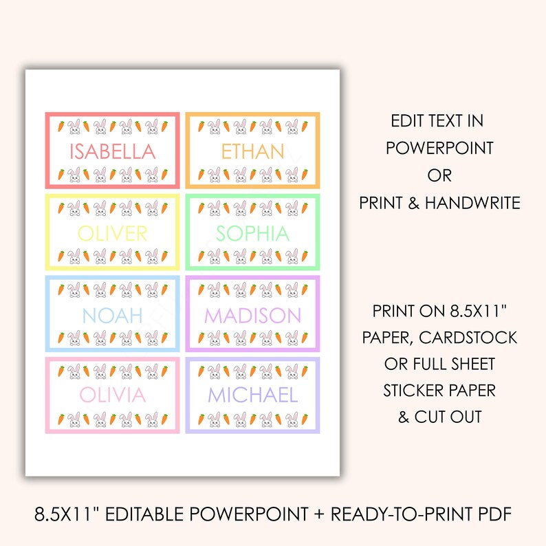 Editable Easter Bunny & Carrot Labels Template , 3.5"x2", Printable ...
