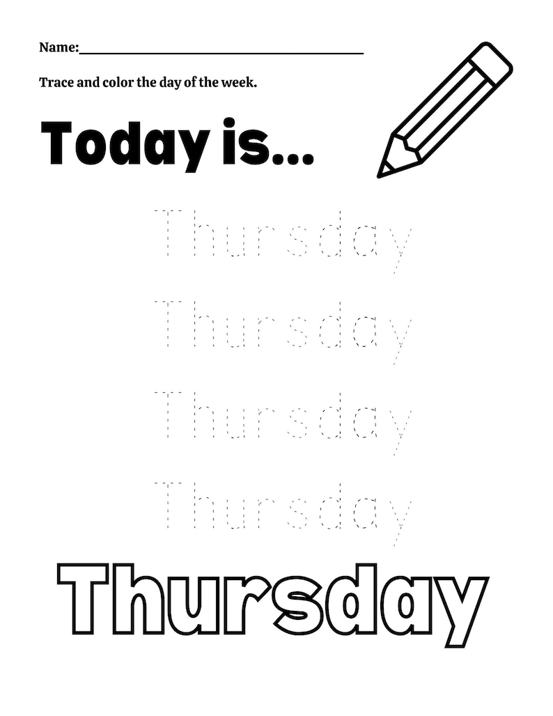 Printable Days of the Week Tracing Pages Great for Preschool ...