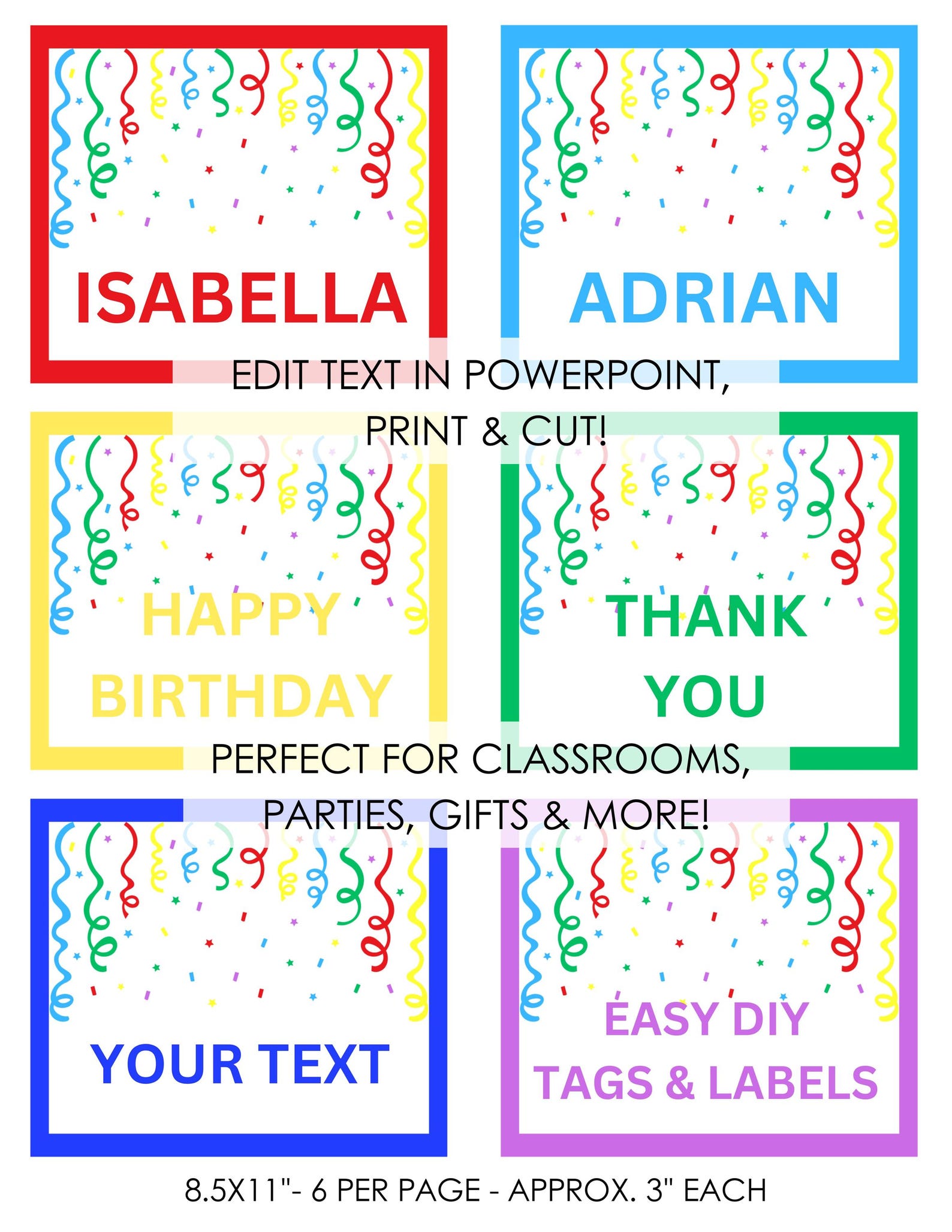 Editable Confetti Printable Tags & Labels | Birthday Party Favor Tags ...