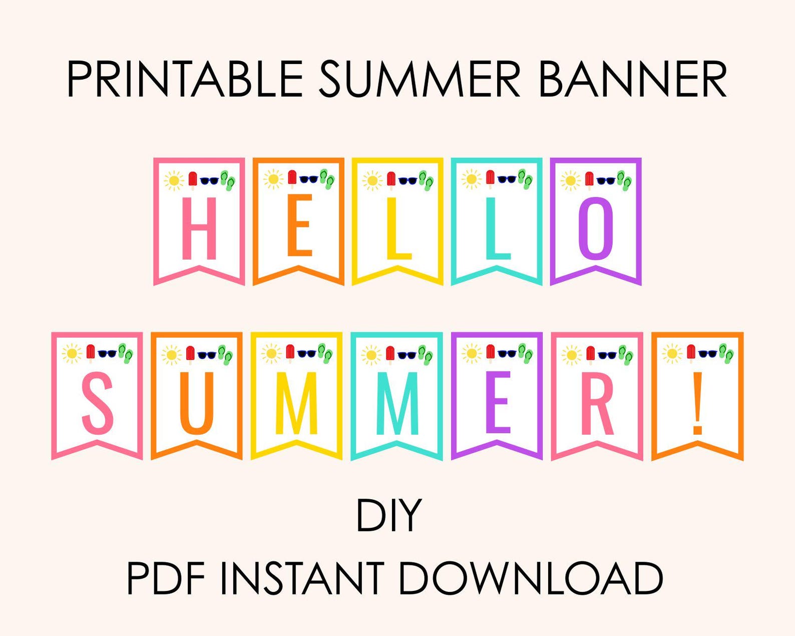 Hello Summer Banner Printable – 8.5x11 PDF, 5x7 Inch Flags, Ready to ...