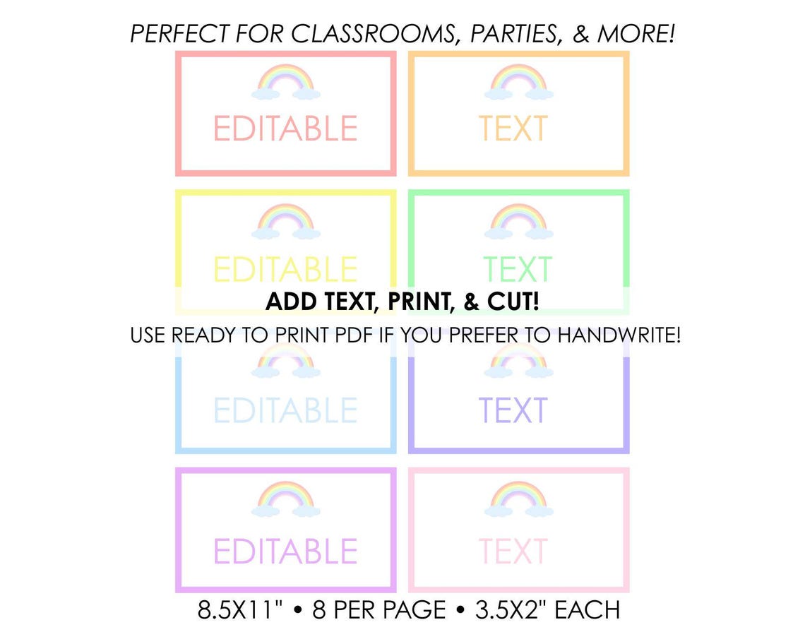 Editable Rainbow Name Tags & Labels – Pastel Printable Template | 8 ...