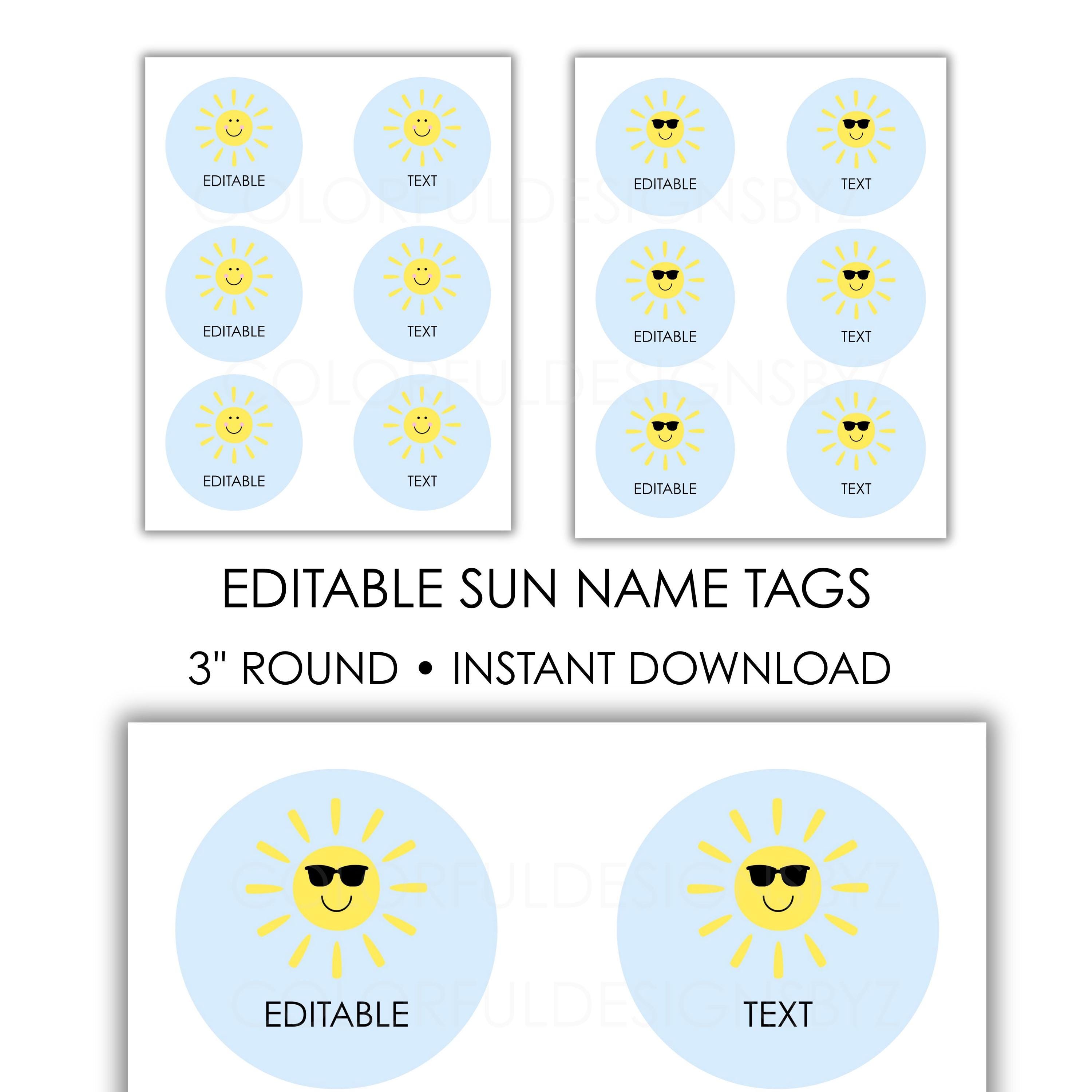 Editable Sun-themed Labels - 3" Round Tags - Instant Download ...