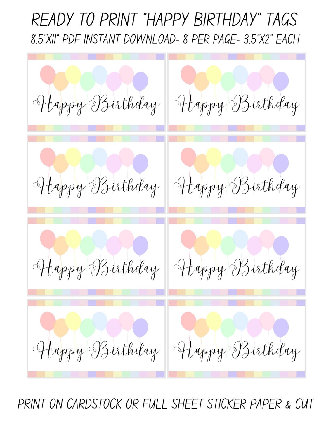 Happy Birthday Printable Gift Tags – Instant Download - Etsy