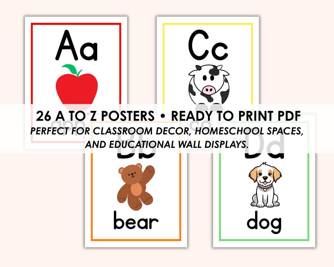 Printable Alphabet Posters | A-Z Classroom Decor | Educational Wall Art ...