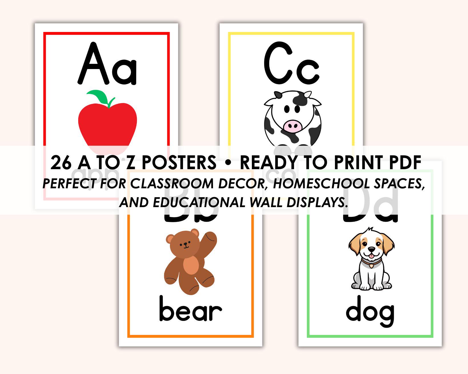 Printable Alphabet Posters | A-Z Classroom Decor | Educational Wall Art ...