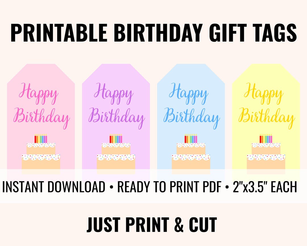 Printable Happy Birthday Gift Tags | Instant Download PDF | 2x3.5” Tags ...