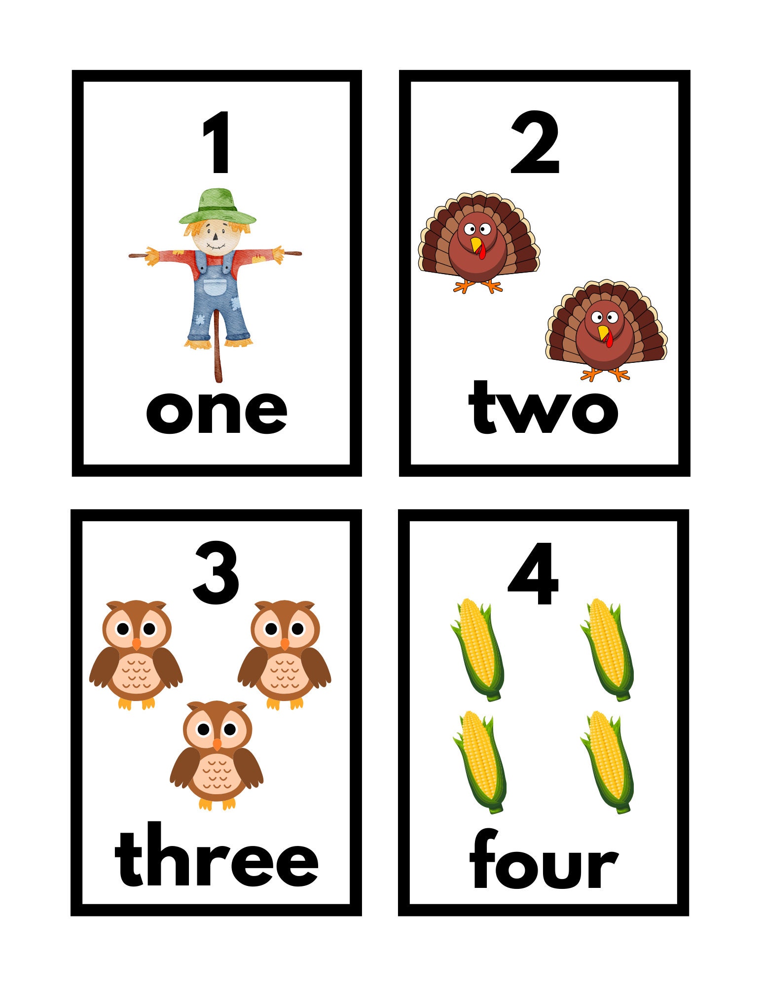 Printable Fall Theme Numbers 1-10 Flashcards for Toddlers and Kids Fun ...