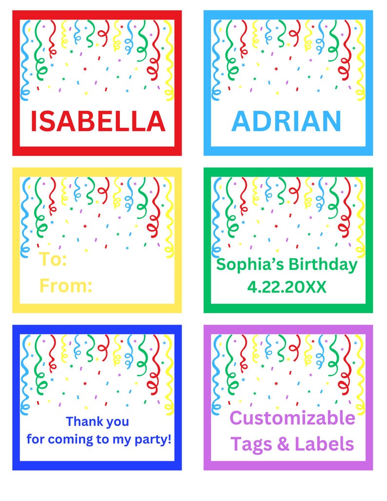 Editable Confetti Printable Tags & Labels | Birthday Party Favor Tags ...