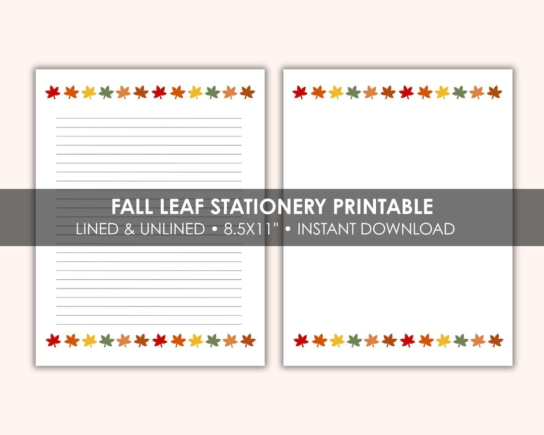 Fall Leaf Stationery Printable | Autumn Writing Paper PDF | Lined ...