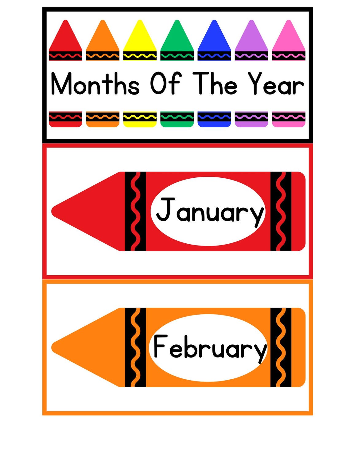 Printable Months Crayon Cards - Printable Classroom Decor, Display ...