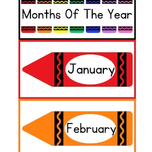 Printable Months Crayon Cards - Printable Classroom Decor, Display ...