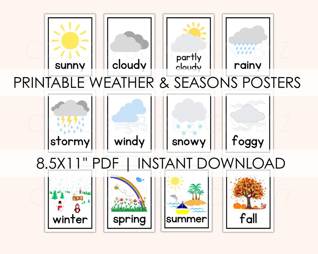 Weather & Seasons Printable Posters | Full-page 8.5"x11" | Classroom ...