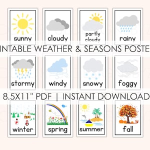 Weather & Seasons Printable Posters | Full-page 8.5"x11" | Classroom ...