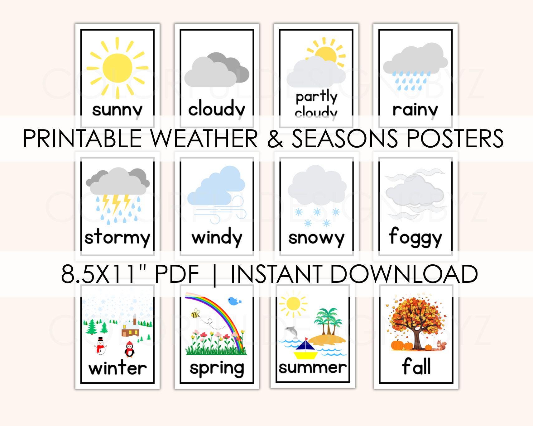 Weather & Seasons Printable Posters | Full-page 8.5"x11" | Classroom ...