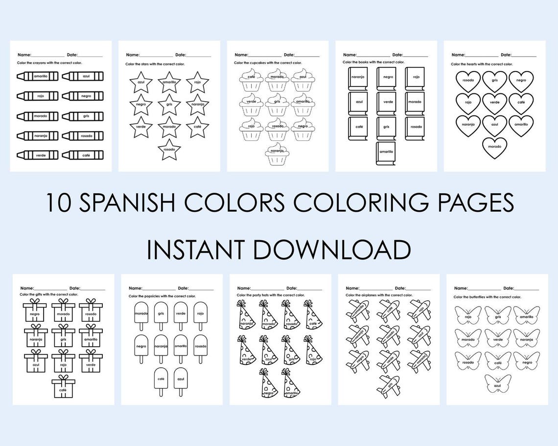 Spanish Colors Coloring Pages for Kids | 10 Printable Activity Pages ...