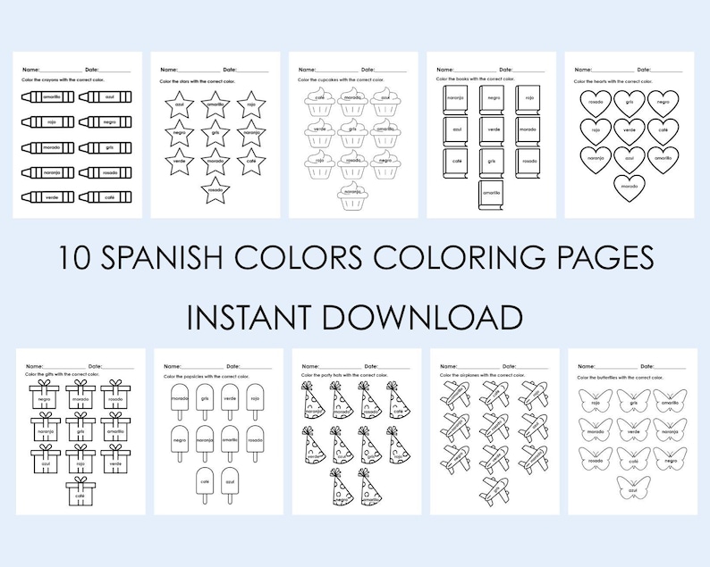 Spanish Colors Coloring Pages for Kids | 10 Printable Activity Pages ...
