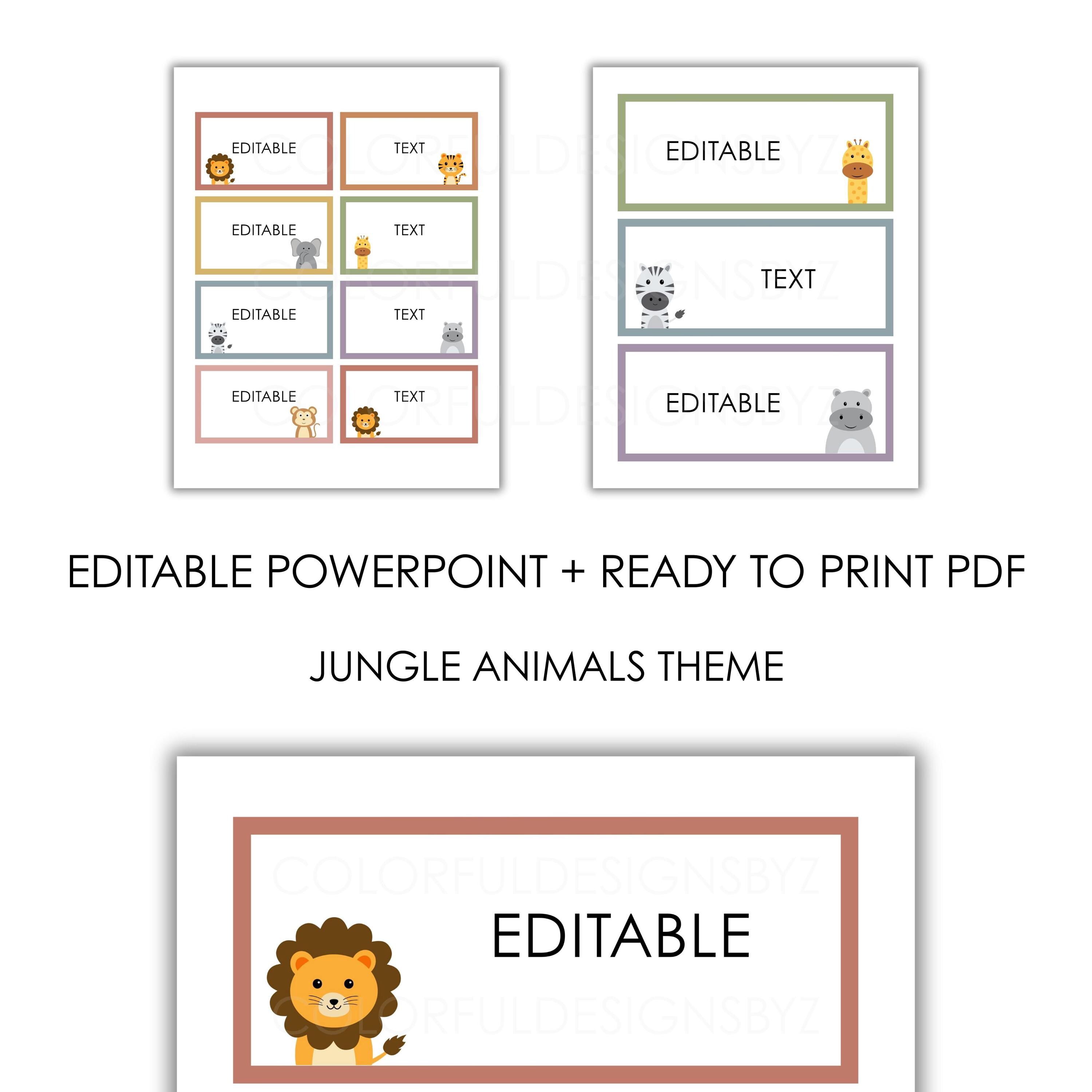 Editable Jungle Safari Animal Classroom Labels | 3 Sizes | Powerpoint ...